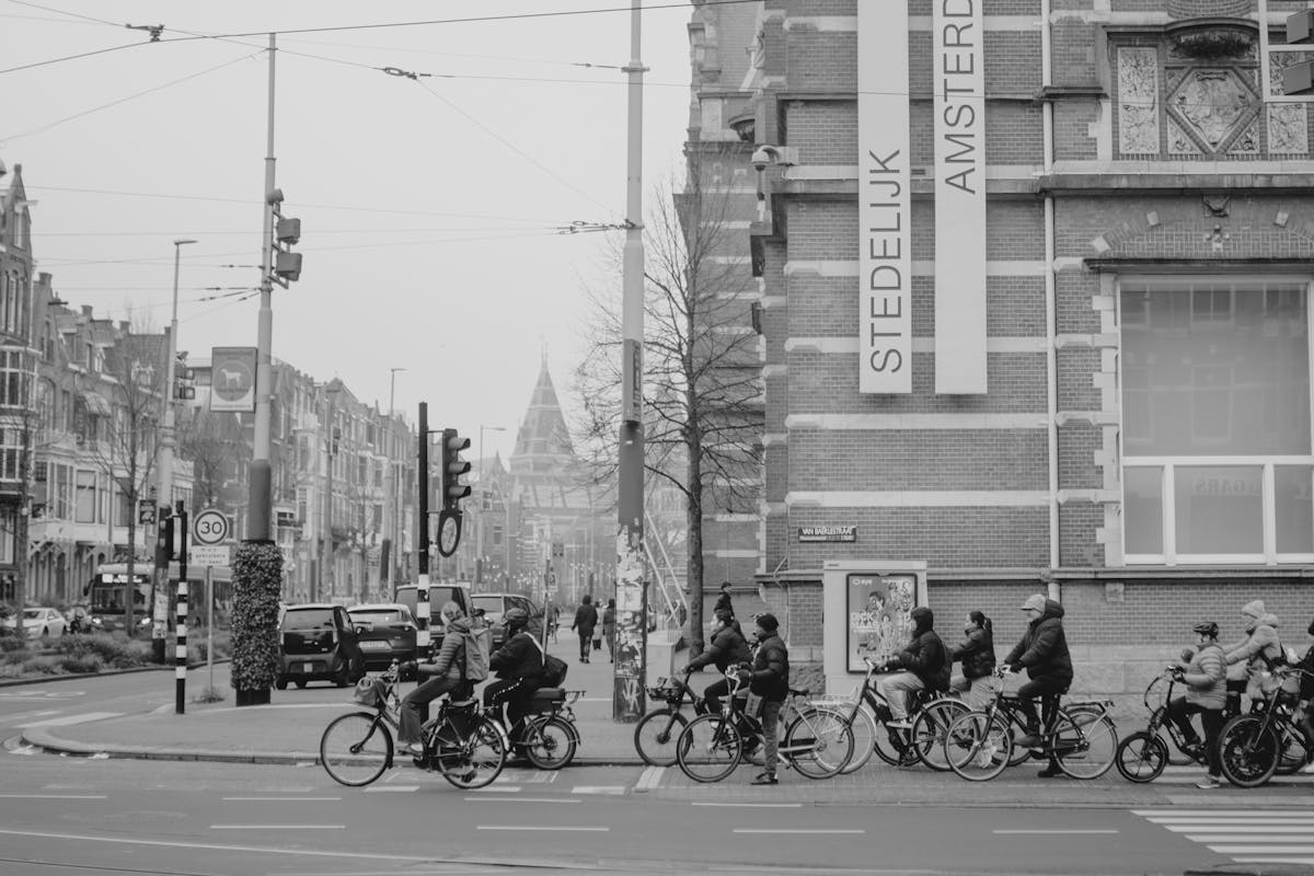 Group of cyclists at an Amsterdam traffic light