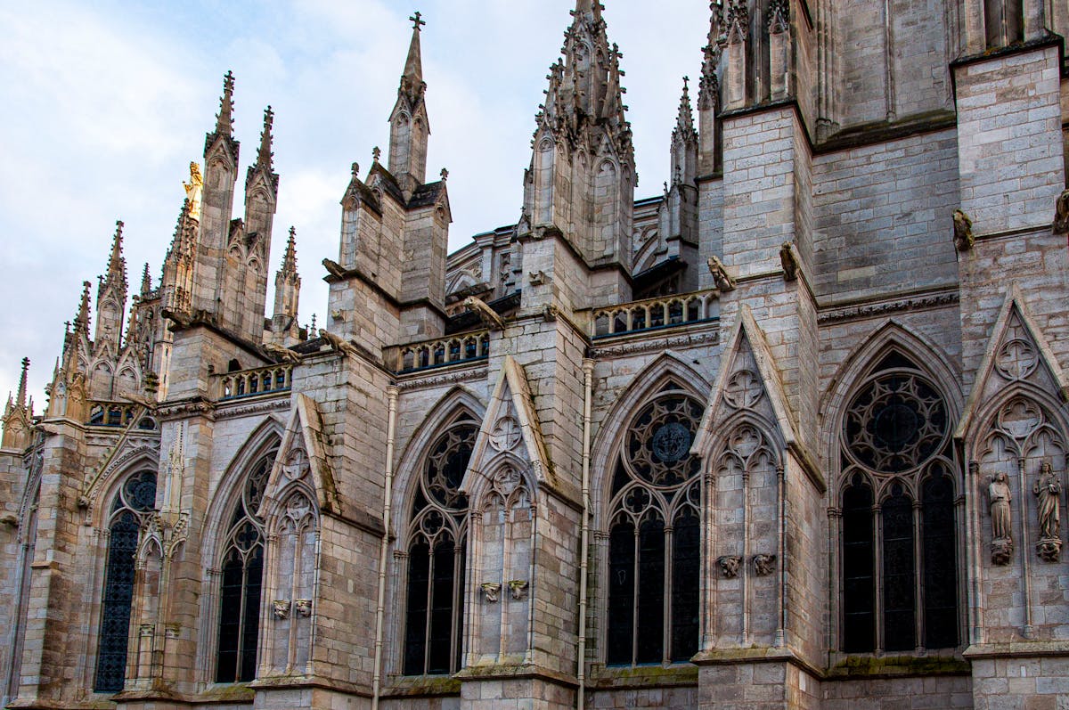 Detailed view of the Gothic architecture of Bordeaux Cathedral in France