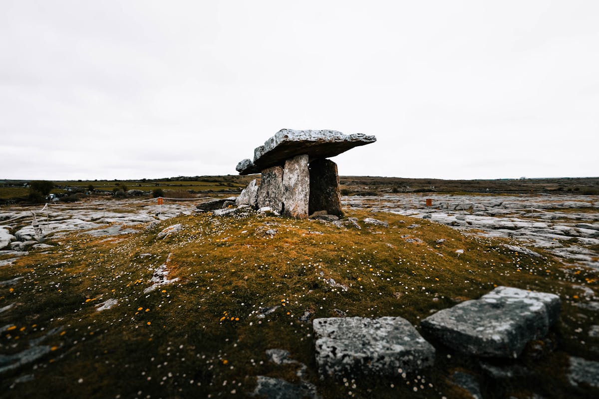 Poulnabrone Dolmen megalithic tomb in The Burren landscape County Clare Ireland