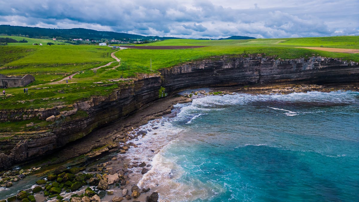 Dramatic coastal cliffs and blue ocean along the Galicia Spain coast