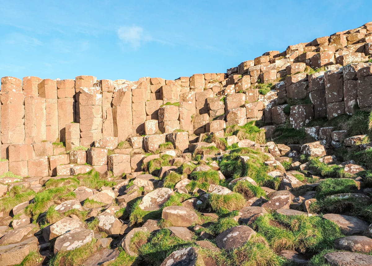 Close-up of the geometric basalt columns at Giant Causeway