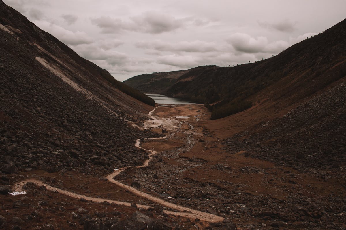 Dramatic glacial valley landscape at Glendalough in County Wicklow