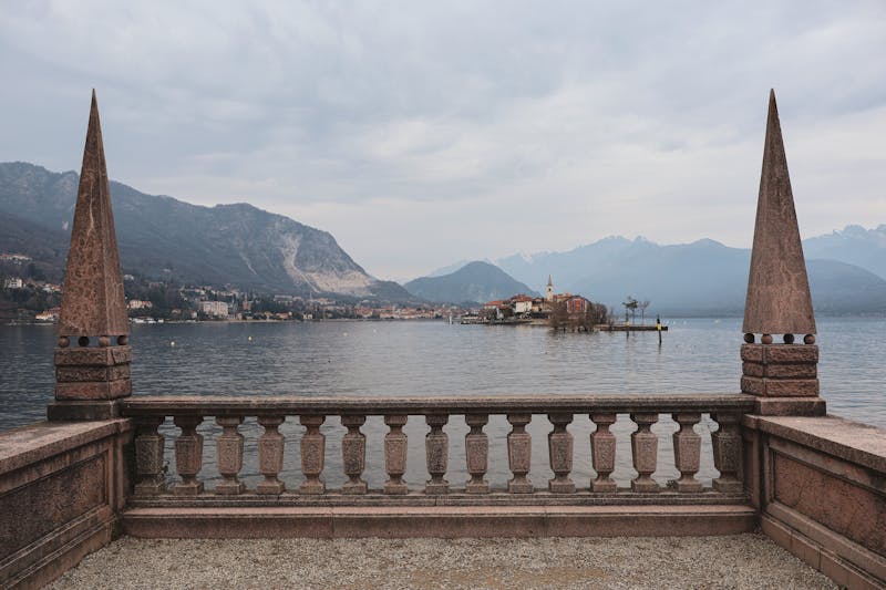 Isola dei Pescatori viewed from the shores of Lake Maggiore in Stresa, Italy
