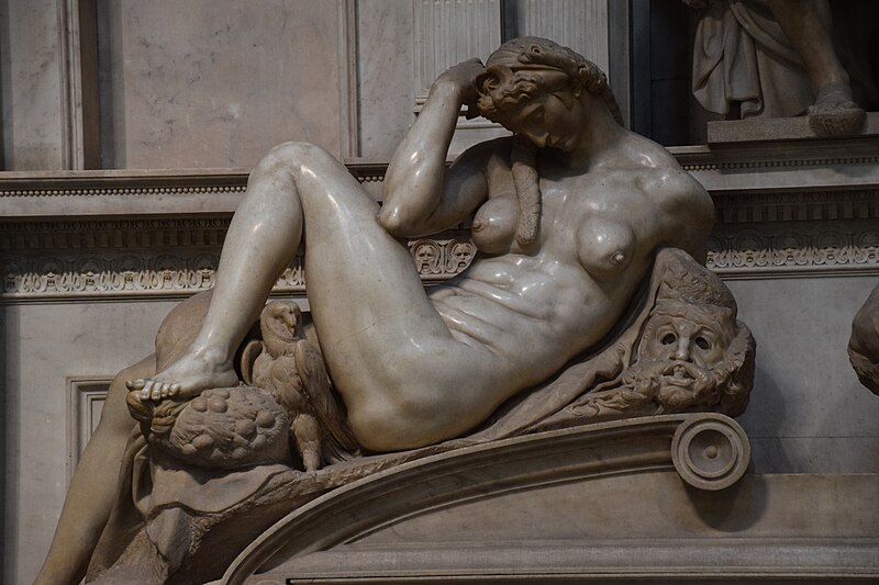 Michelangelo sculpture Night on the tomb of Giuliano de Medici in the New Sacristy