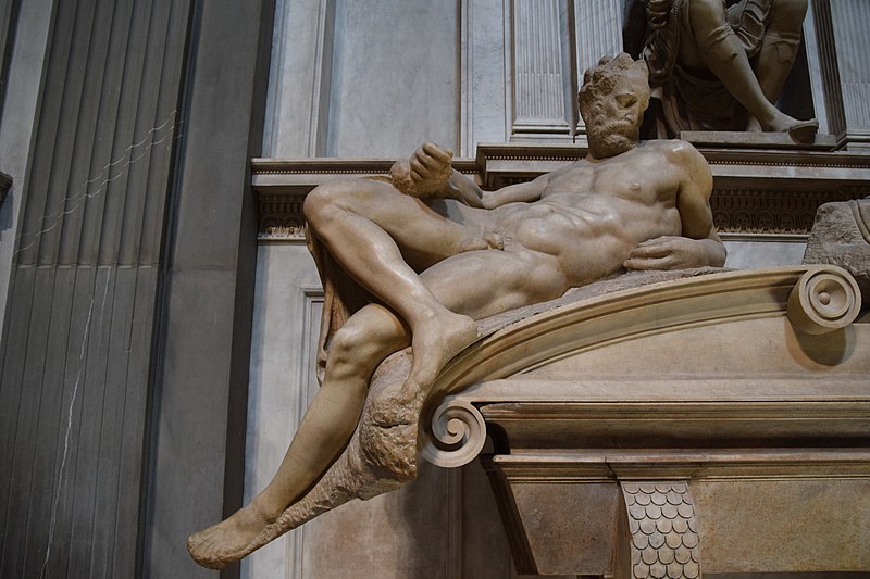 Michelangelo sculpture Dusk on the tomb of Lorenzo de Medici Duke of Urbino in the New Sacristy