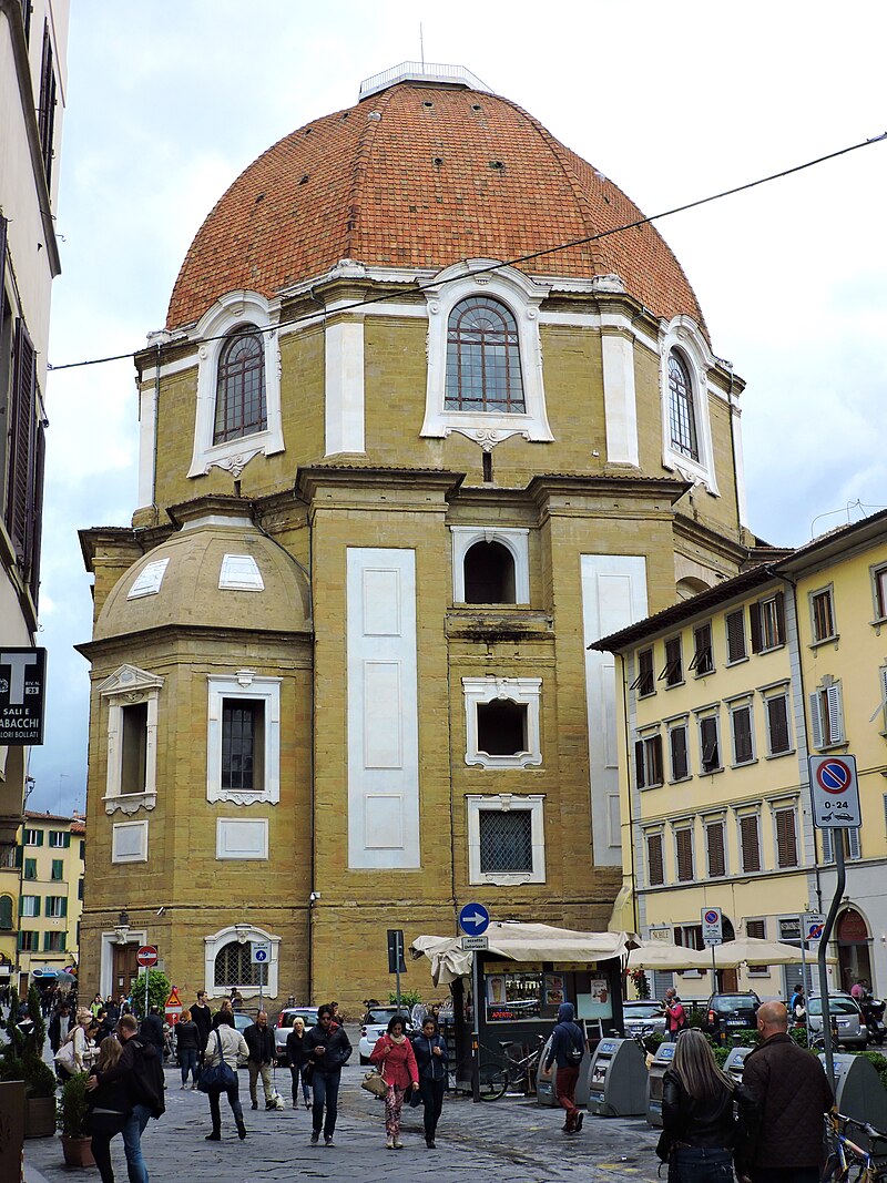 The dome of the Medici Chapels rising above surrounding Florence buildings