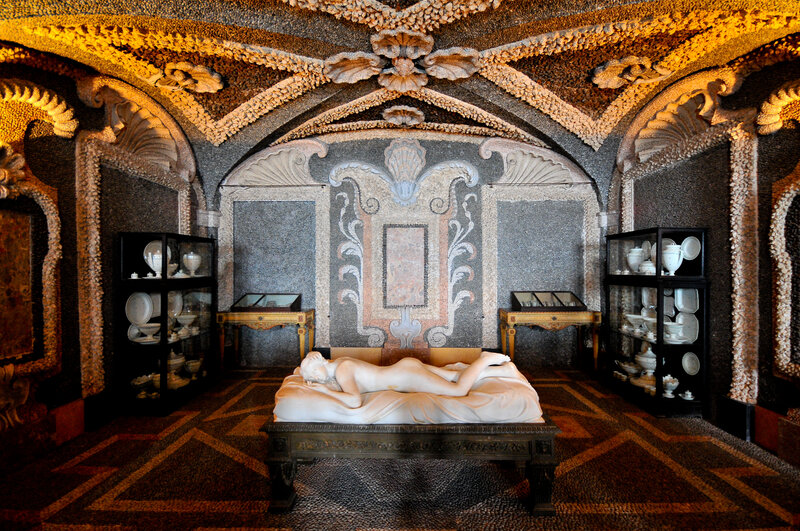 Aerial view of the Borromean Islands clustered together on Lake Maggiore