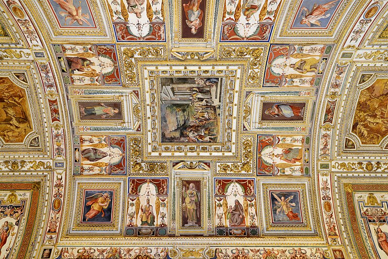 Ornate painted ceiling of the Gallery of Maps in the Vatican Museums