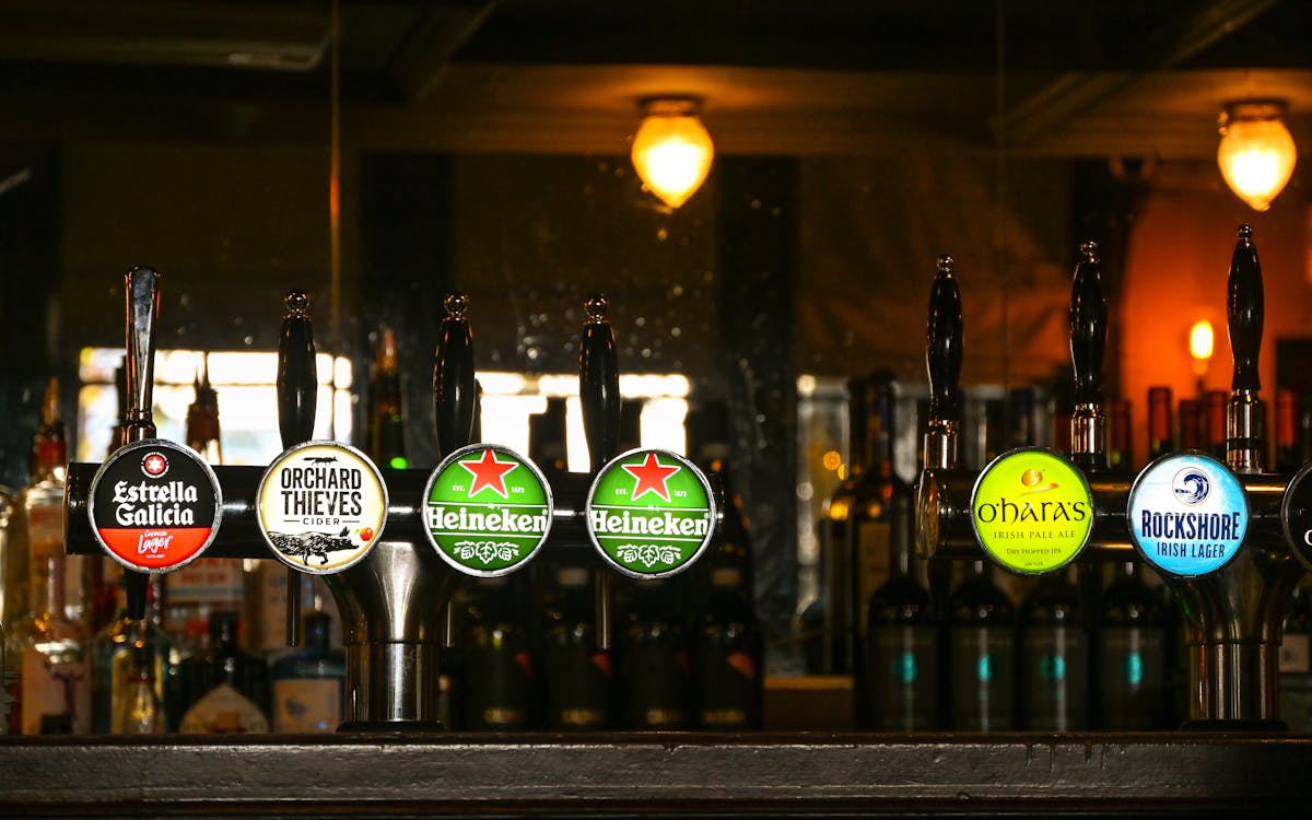 Various beer taps in a Dublin pub
