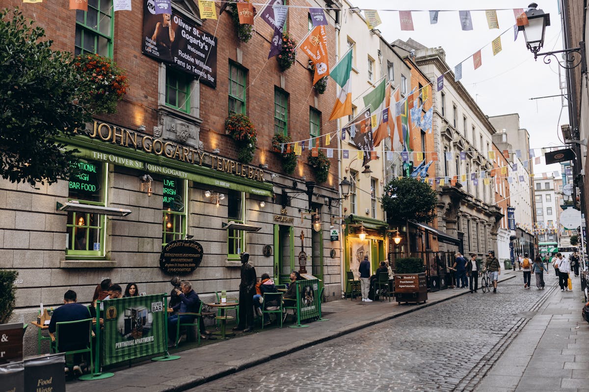 Lively street scene at Temple Bar Dublin