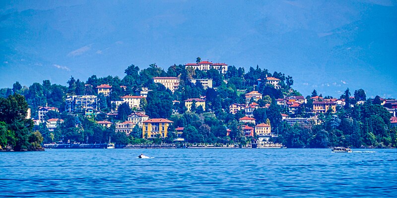 Panoramic view of Lake Maggiore and the islands from the Stresa waterfront promenade