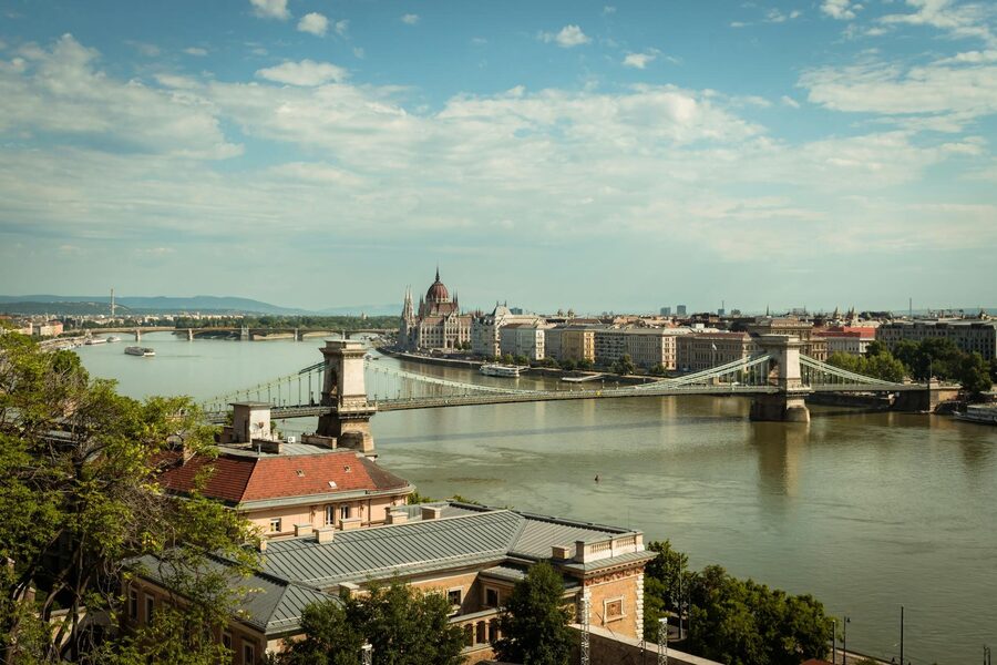 Summer view of the Chain Bridge and Hungarian Parliament