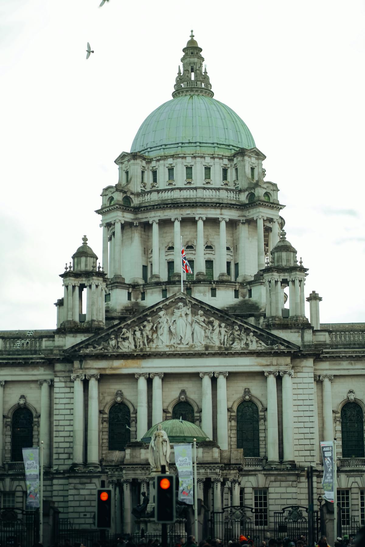 Belfast City Hall with its grand neoclassical facade and green dome