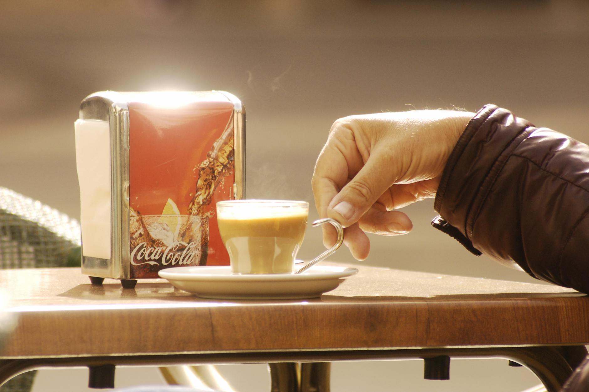 Morning coffee at a cafe terrace overlooking Bilbao's old quarter