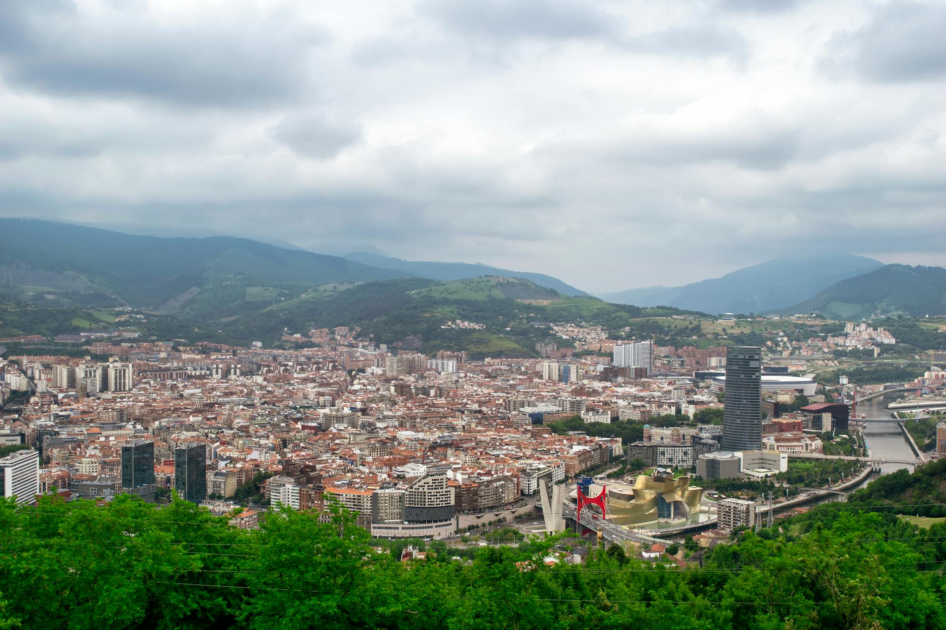 Panoramic view of Bilbao's skyline along the Nervion River