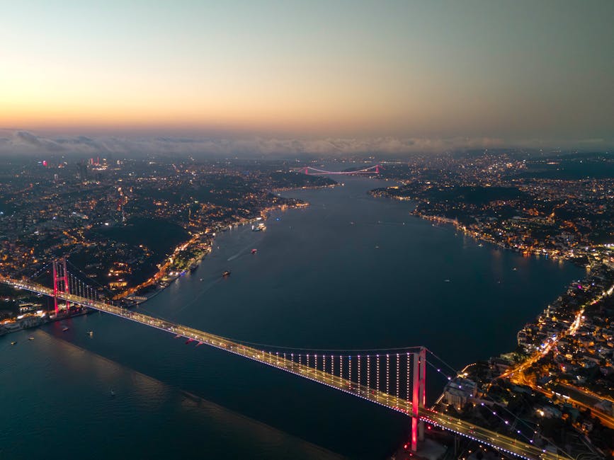 Bosphorus bridge at sunset over Istanbul