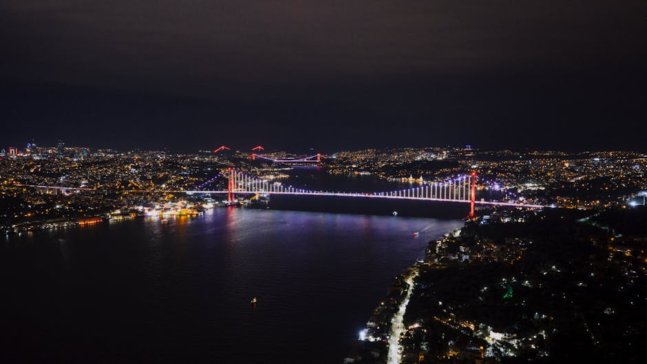 Night lights reflecting on the Bosphorus water