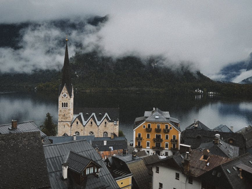 Hallstatt village reflected on the lake surface