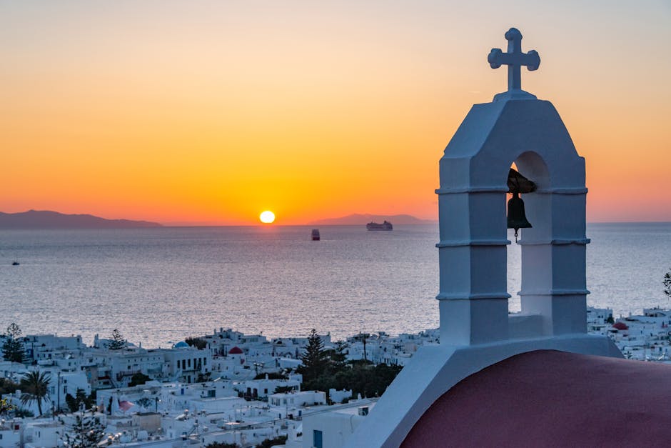 Oia Santorini blue domes at sunset