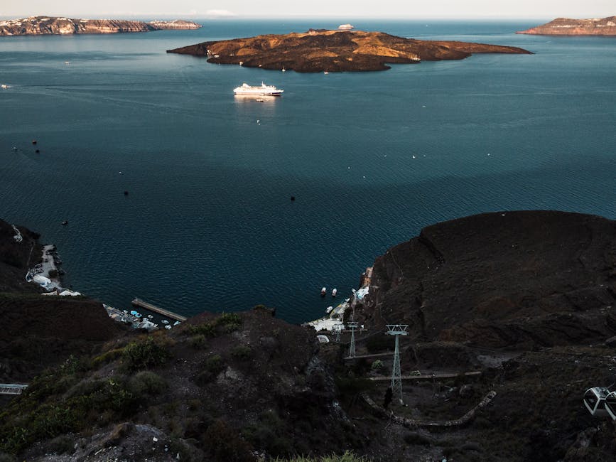 Santorini caldera cliffs in evening light