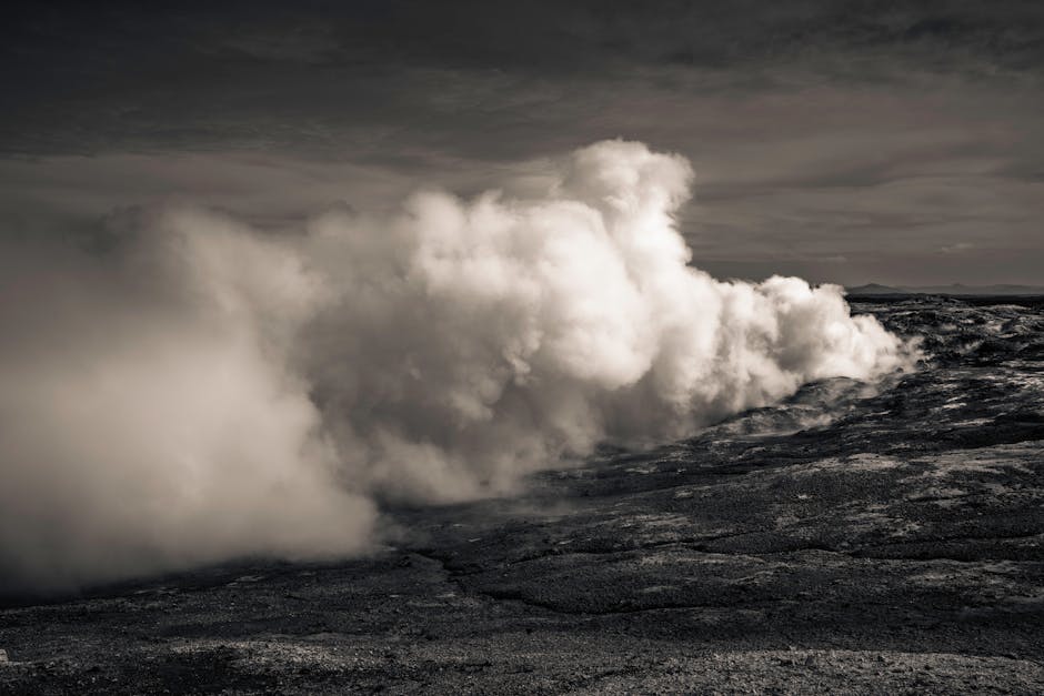 Steam rising from geothermal area in Iceland