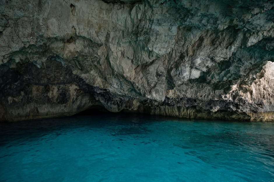 Tranquil blue waters inside a natural sea cave in Croatia