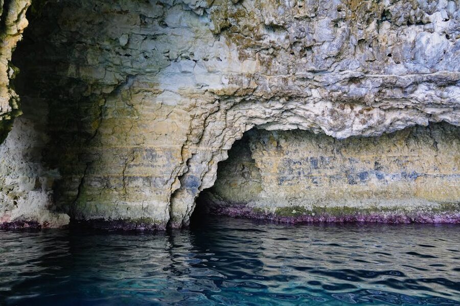 Natural cave formations and refracted light in Croatia