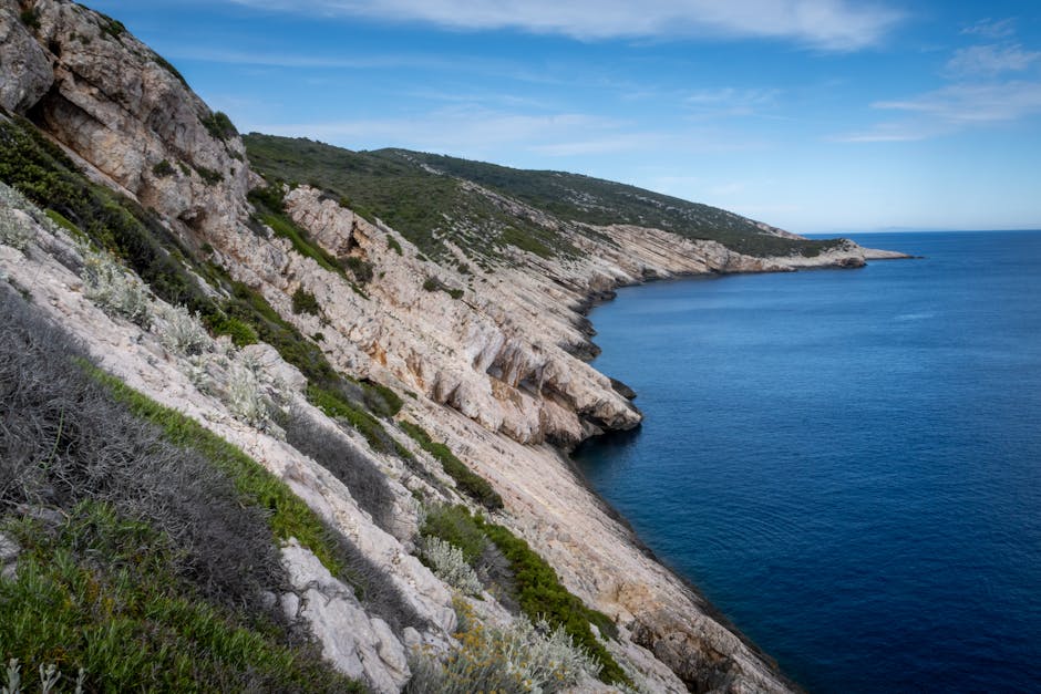 Rocky coastline of Vis island with clear Adriatic water