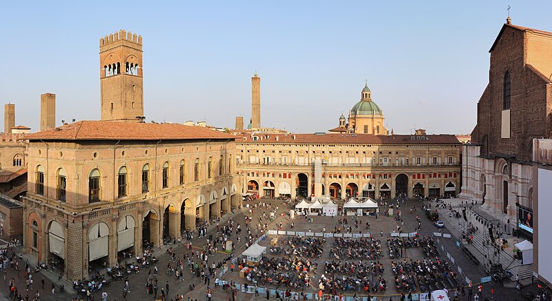 Piazza Maggiore seen from Palazzo Comunale showing the main square of Bologna