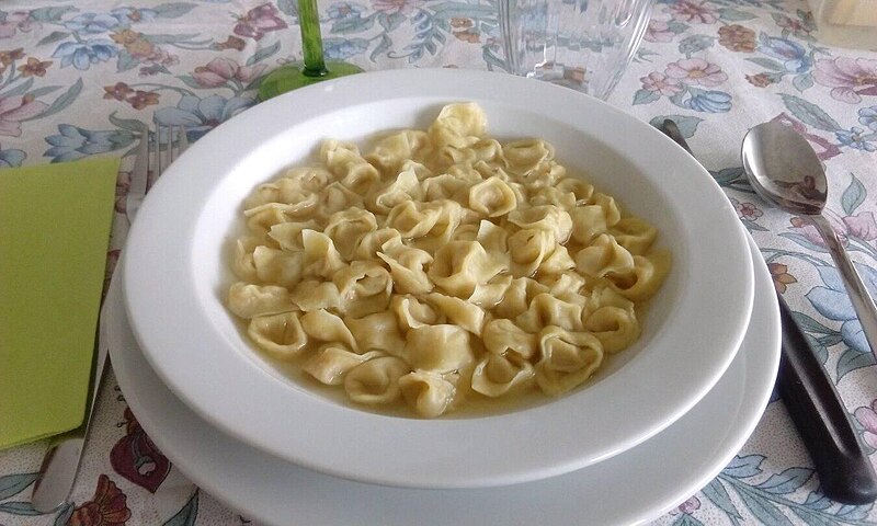 A bowl of traditional tortellini in brodo served in Bologna Italy
