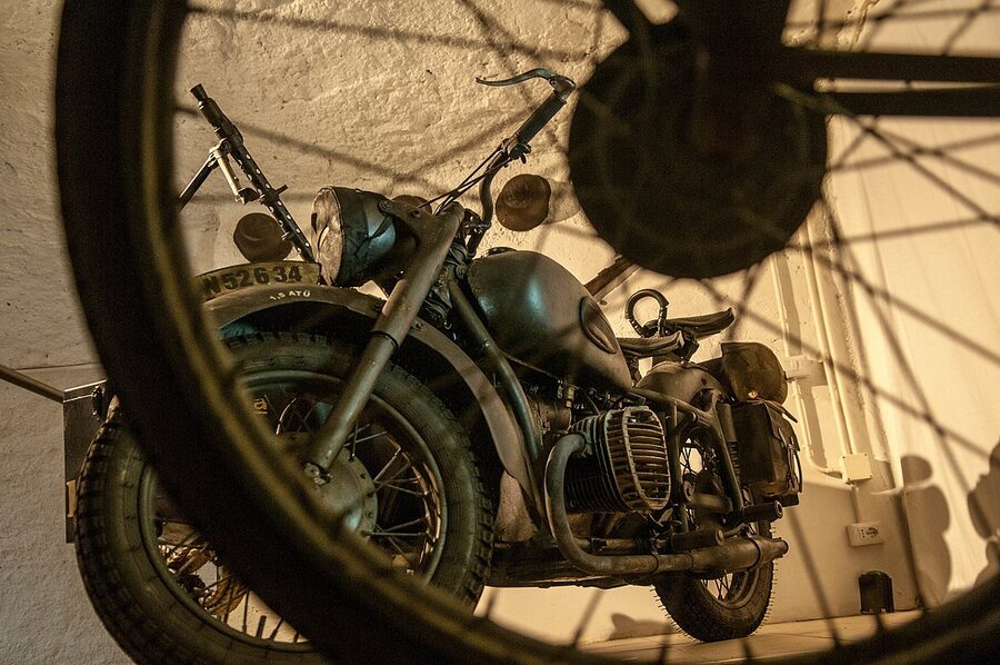 Vintage motorcycles left inside the Bourbon Tunnel in Naples after being confiscated by police in the post-war period
