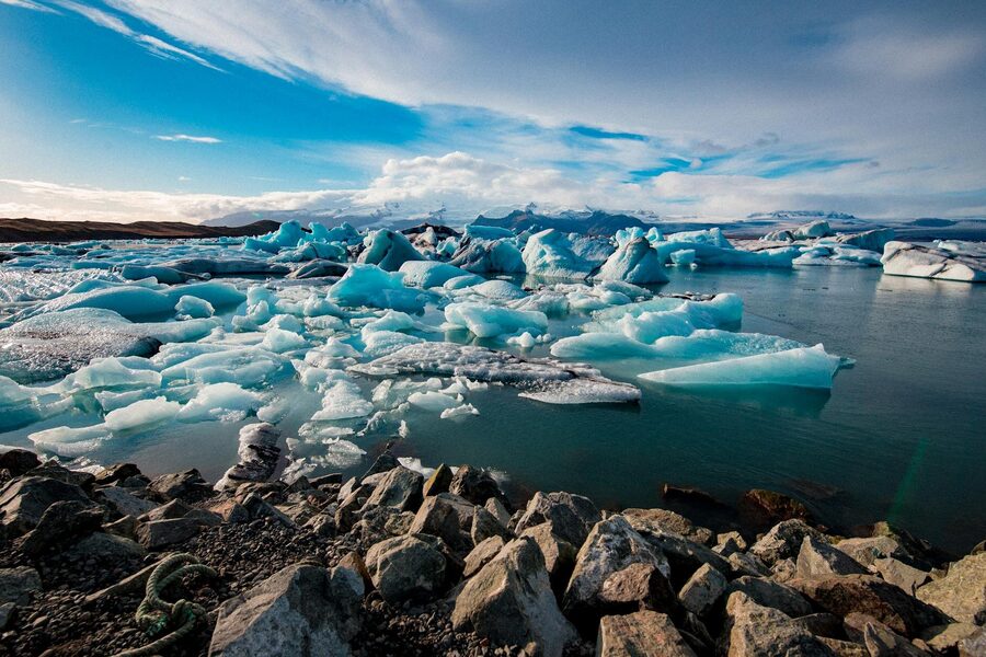 Breathtaking view of icebergs in Jokulsarlon glacier lagoon, Iceland. Cool winter landscape.
