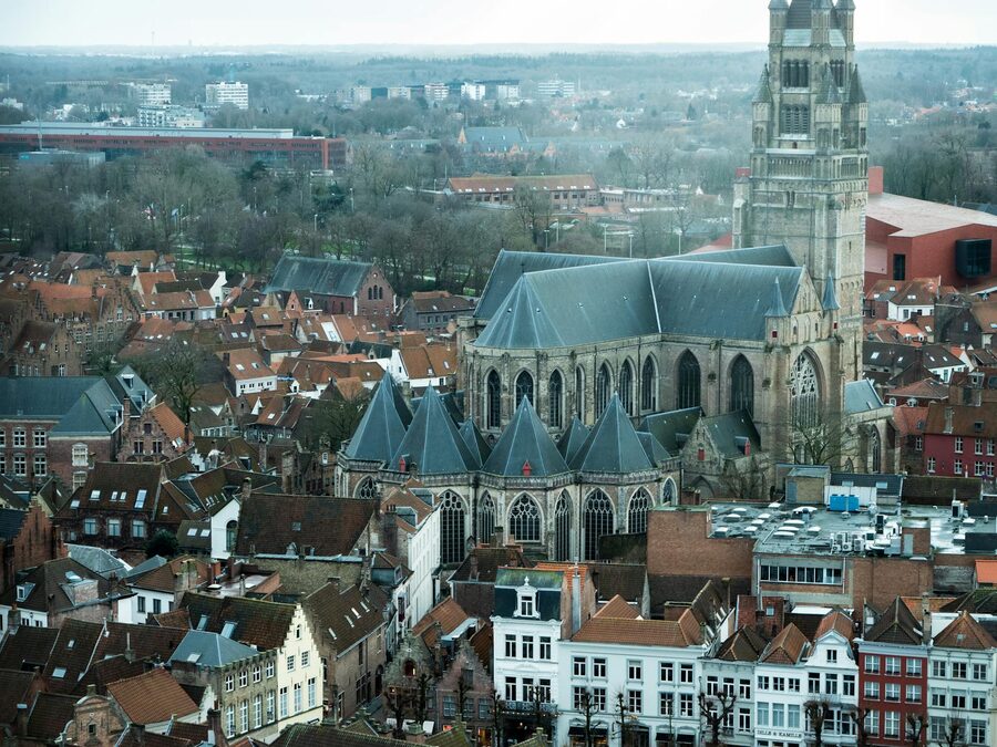 Red brick rooftops of Bruges Belgium