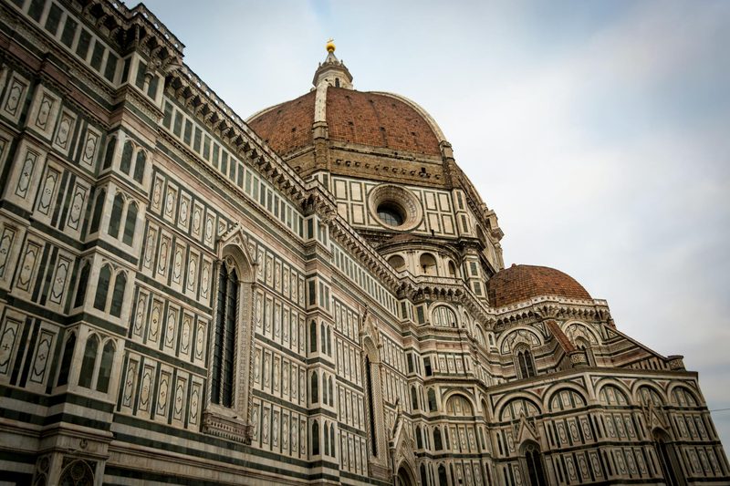 Close-up of Brunelleschis Dome at Florence Cathedral showing intricate architectural details