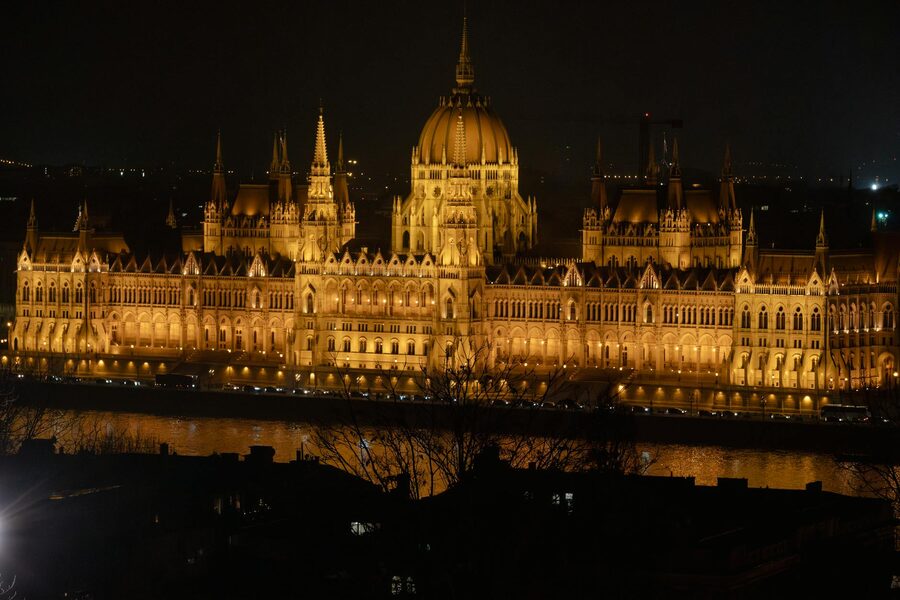 Illuminated bridge Budapest at night
