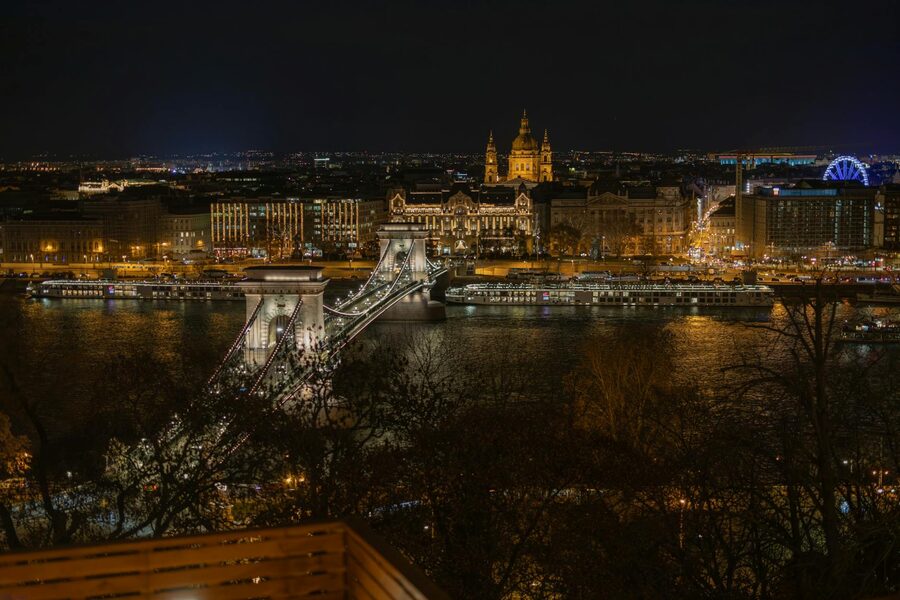 Budapest pub scene at night