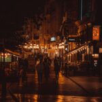 Budapest street illuminated at night