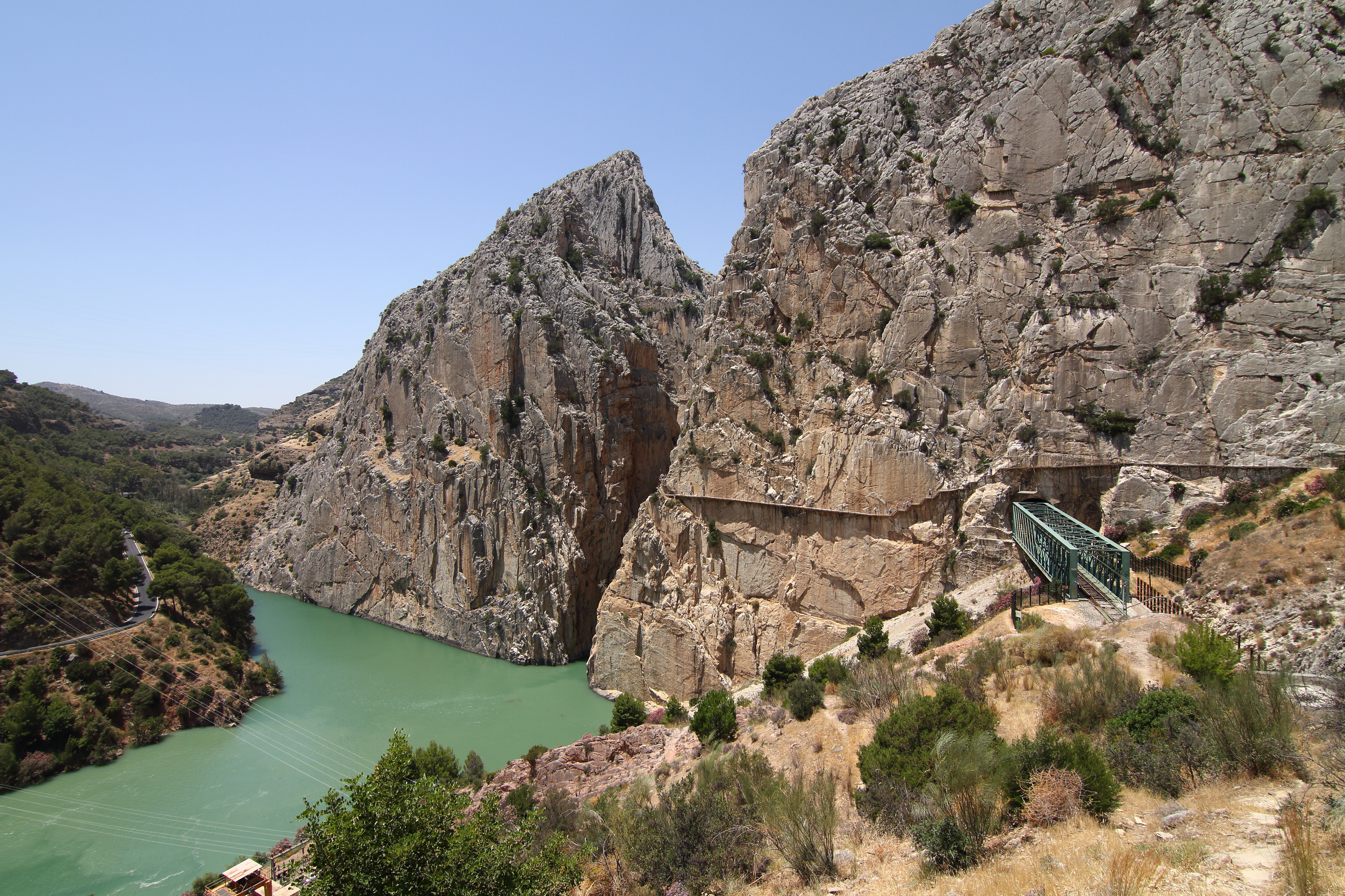 Dramatic view of the southern exit of Caminito del Rey with towering rock walls