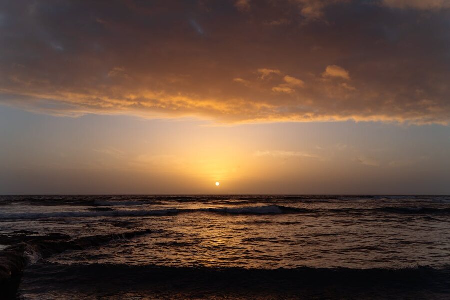 Golden sunset over the ocean in the Canary Islands