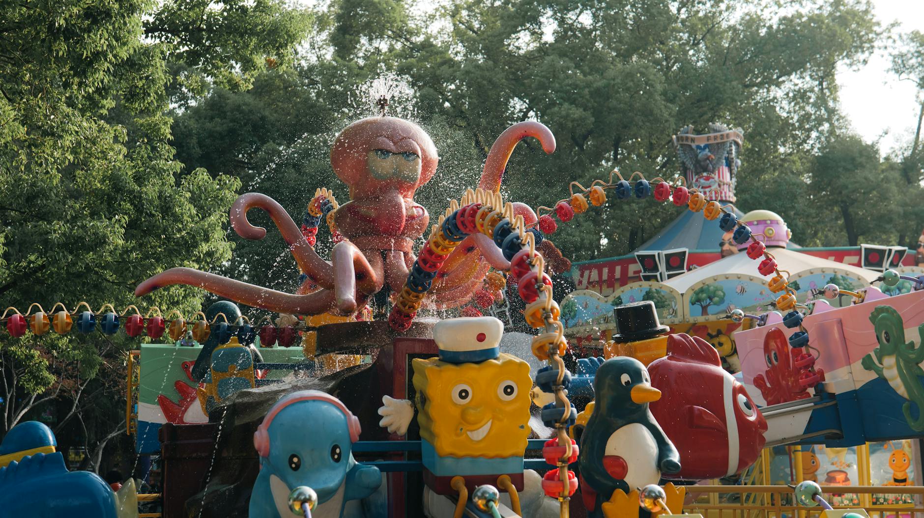Colorful carousel ride at a theme park