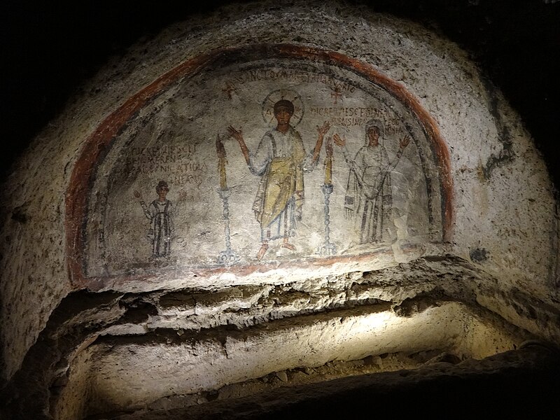 Stone passages and arched chambers in the Catacombs of San Gennaro Naples