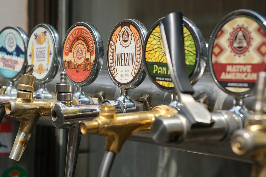 Various beer taps in a Dublin pub