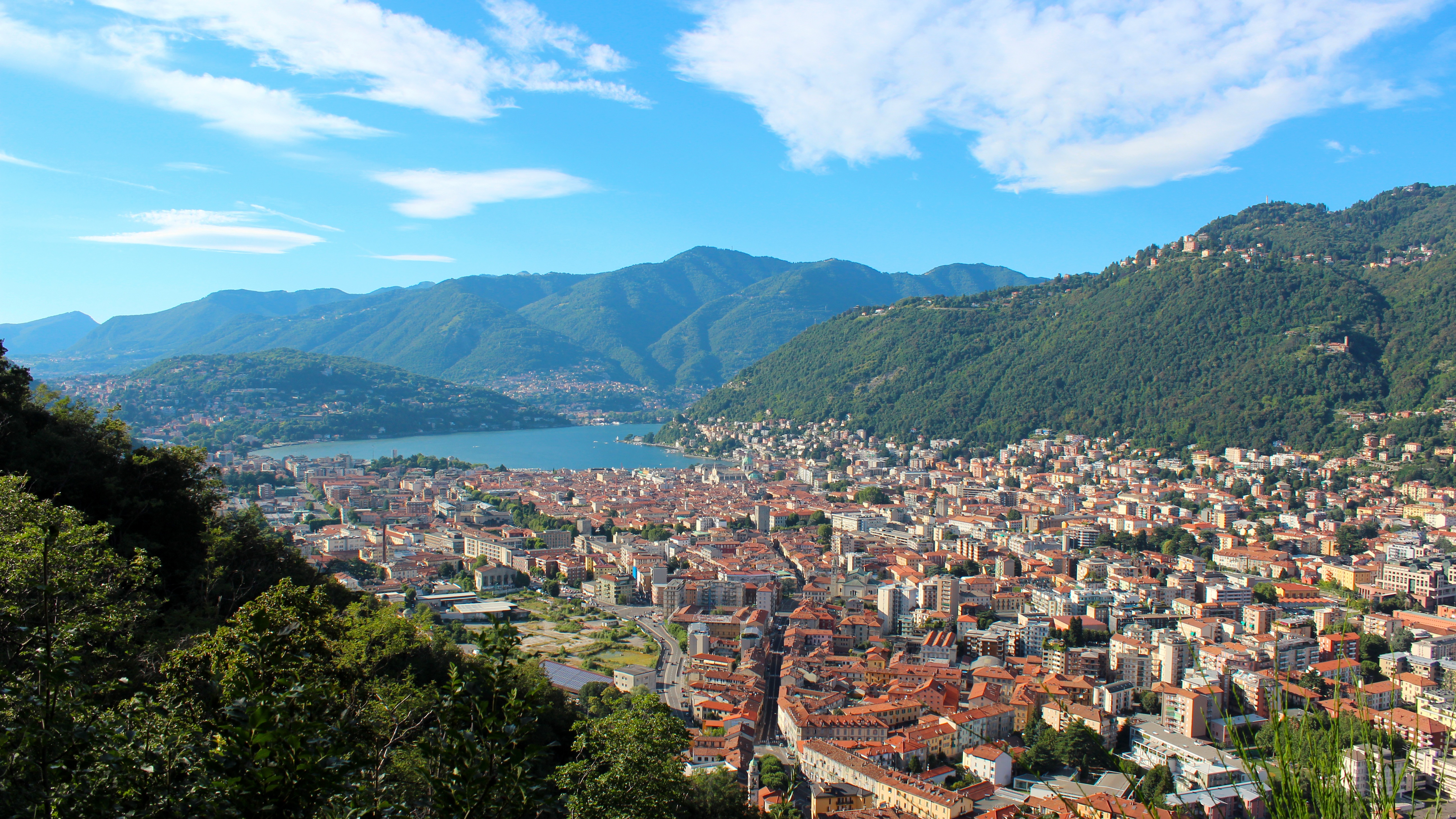 Aerial view of Como city at the southern tip of Lake Como