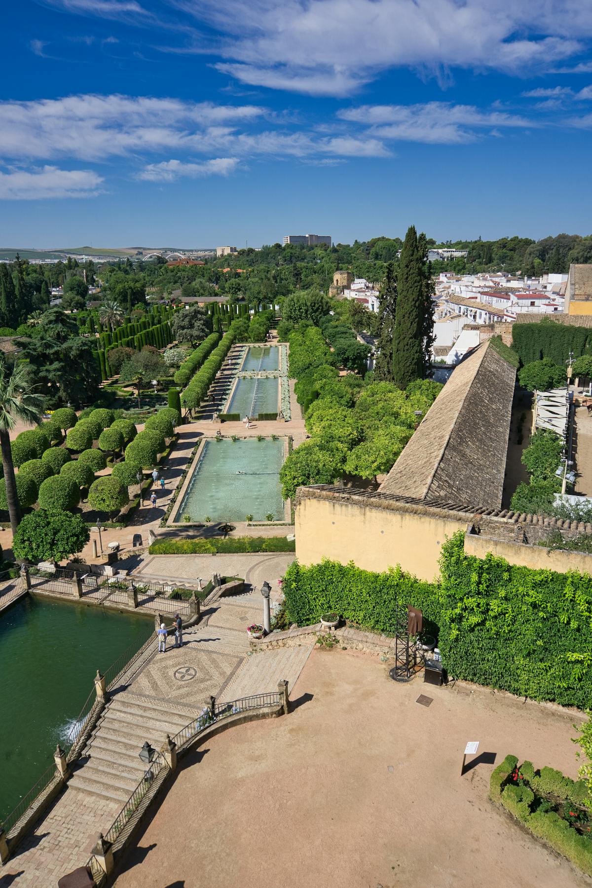 Aerial view of the Alcazar gardens in Cordoba Spain