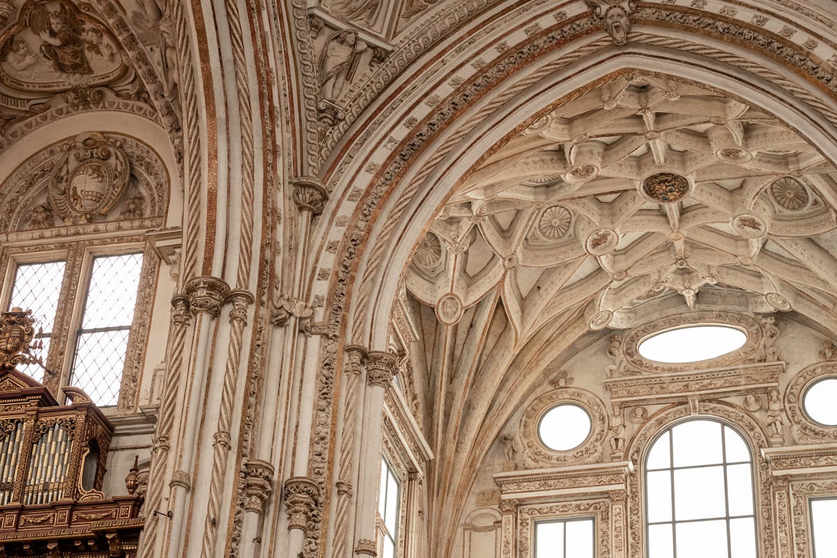 The iconic red and white arches inside Cordoba Cathedral