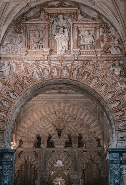 Ornate double arches inside the Mezquita of Cordoba