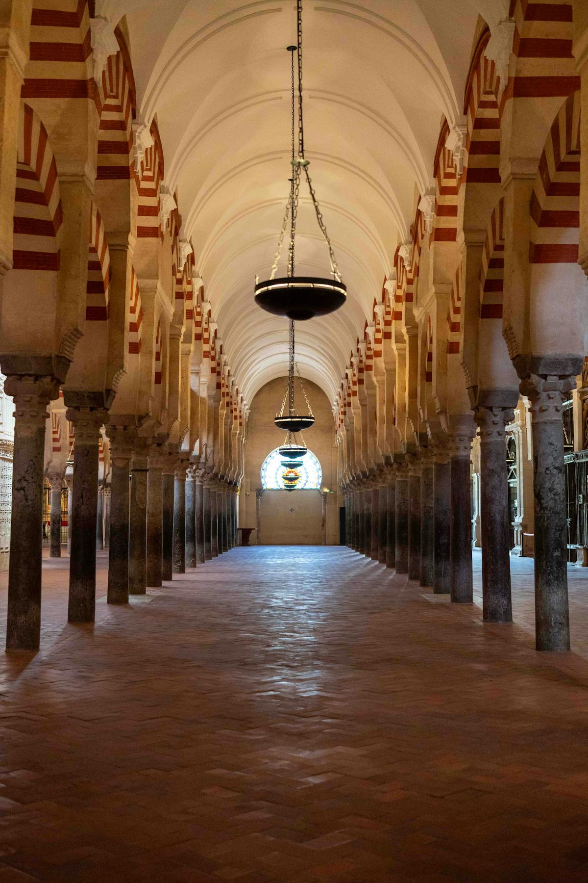 Interior of the Mosque-Cathedral of Cordoba with historic arches