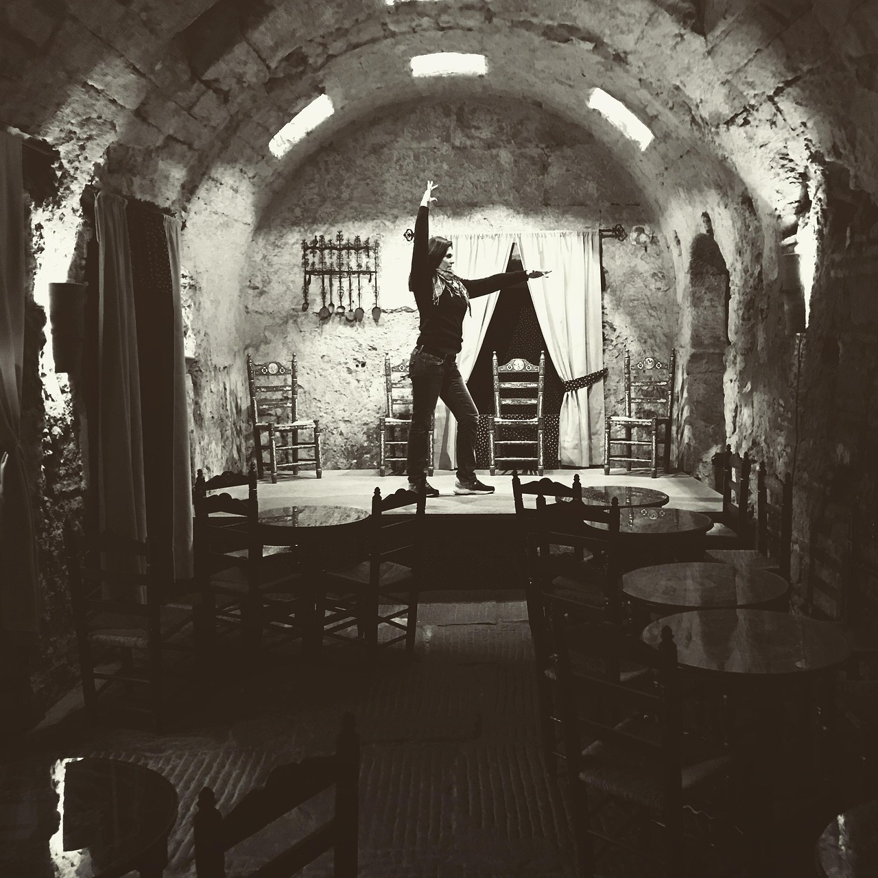 Interior of a traditional tablao flamenco venue in Cordoba