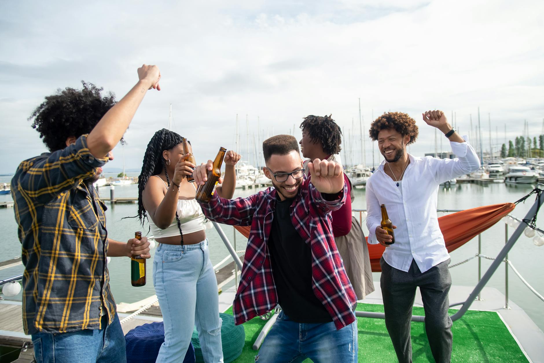 Couple enjoying a sunset boat cruise together