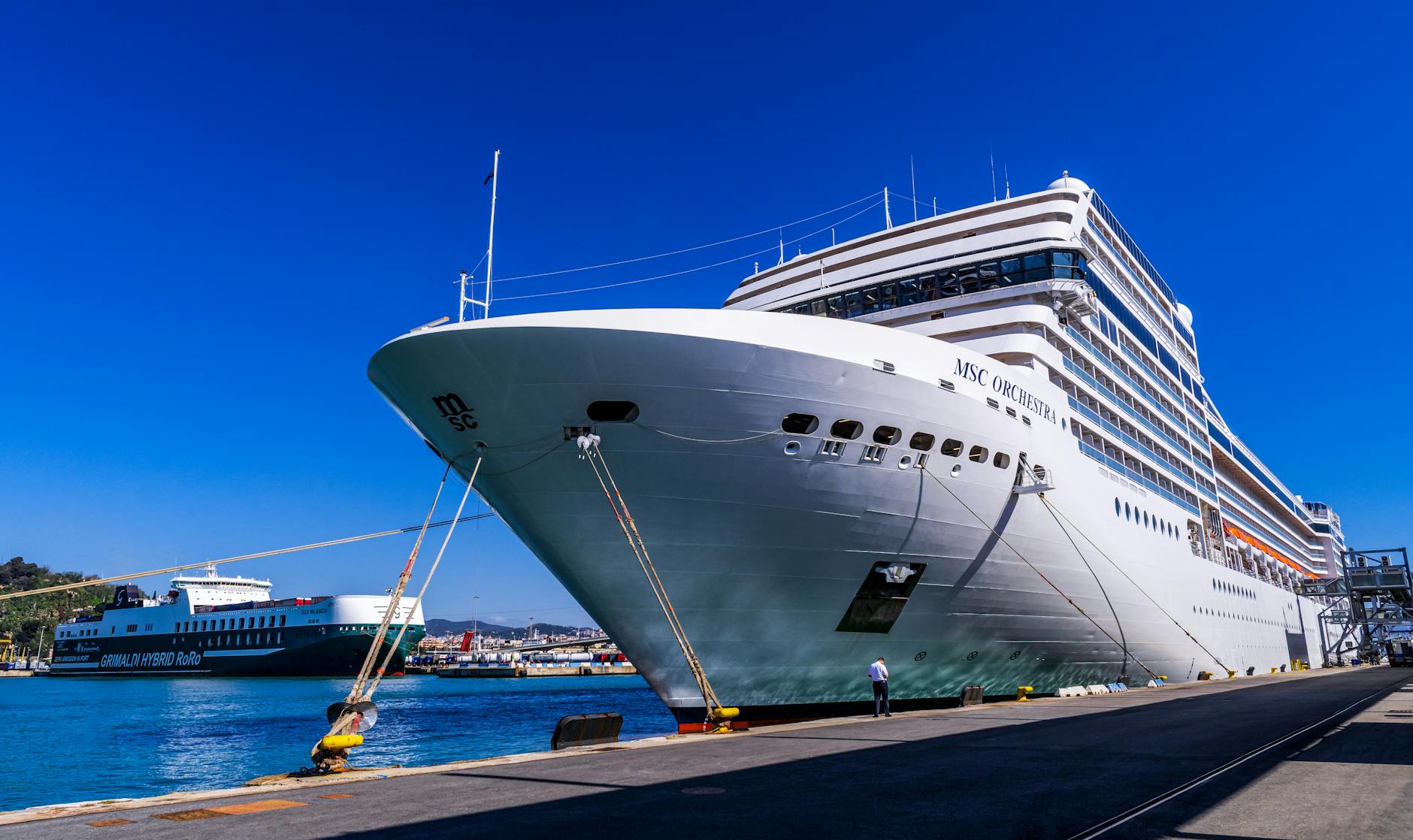 Cruise ship docked at a Mediterranean port